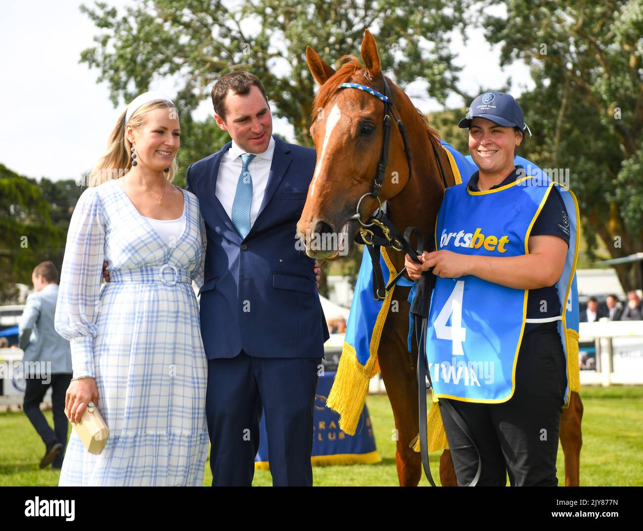 Trainer Archie Alexander and wife Annie pose after Kiwia won race 8 ...
