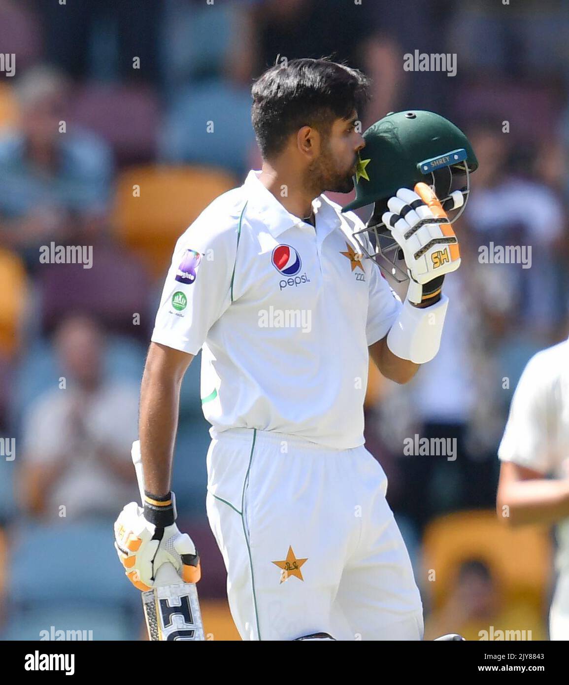Babar Azam of Pakistan celebrates scoring a century during day four of ...