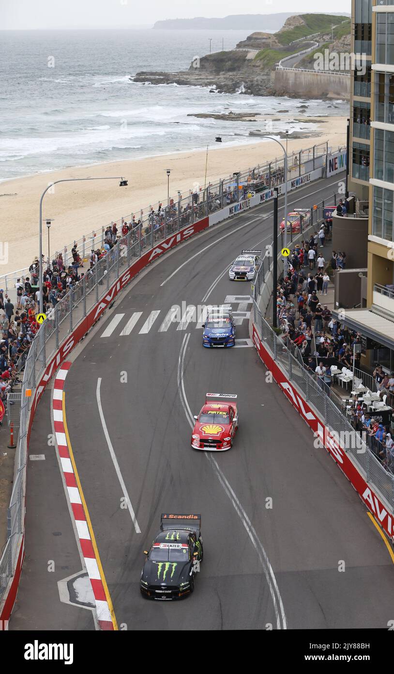 Cameron Waters leads the field past Newcastle Beach in the Monster ...