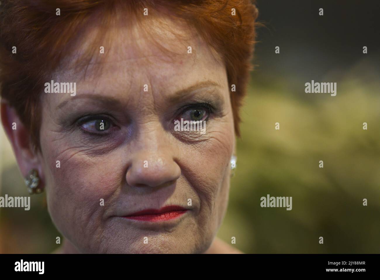 One Nation Leader Pauline Hanson speaks during a doorstop interview at ...
