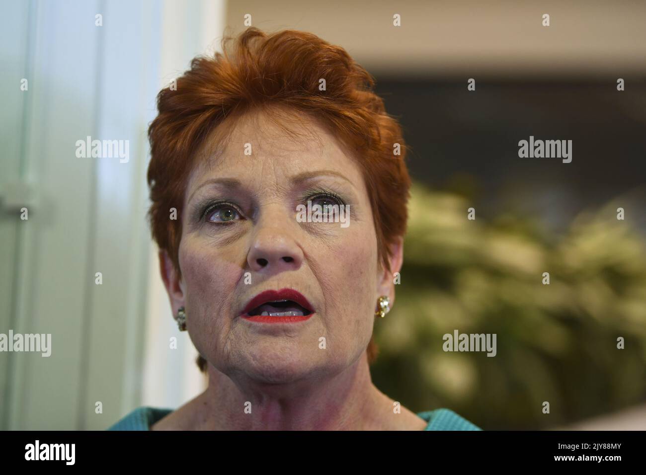 One Nation Leader Pauline Hanson speaks during a doorstop interview at ...