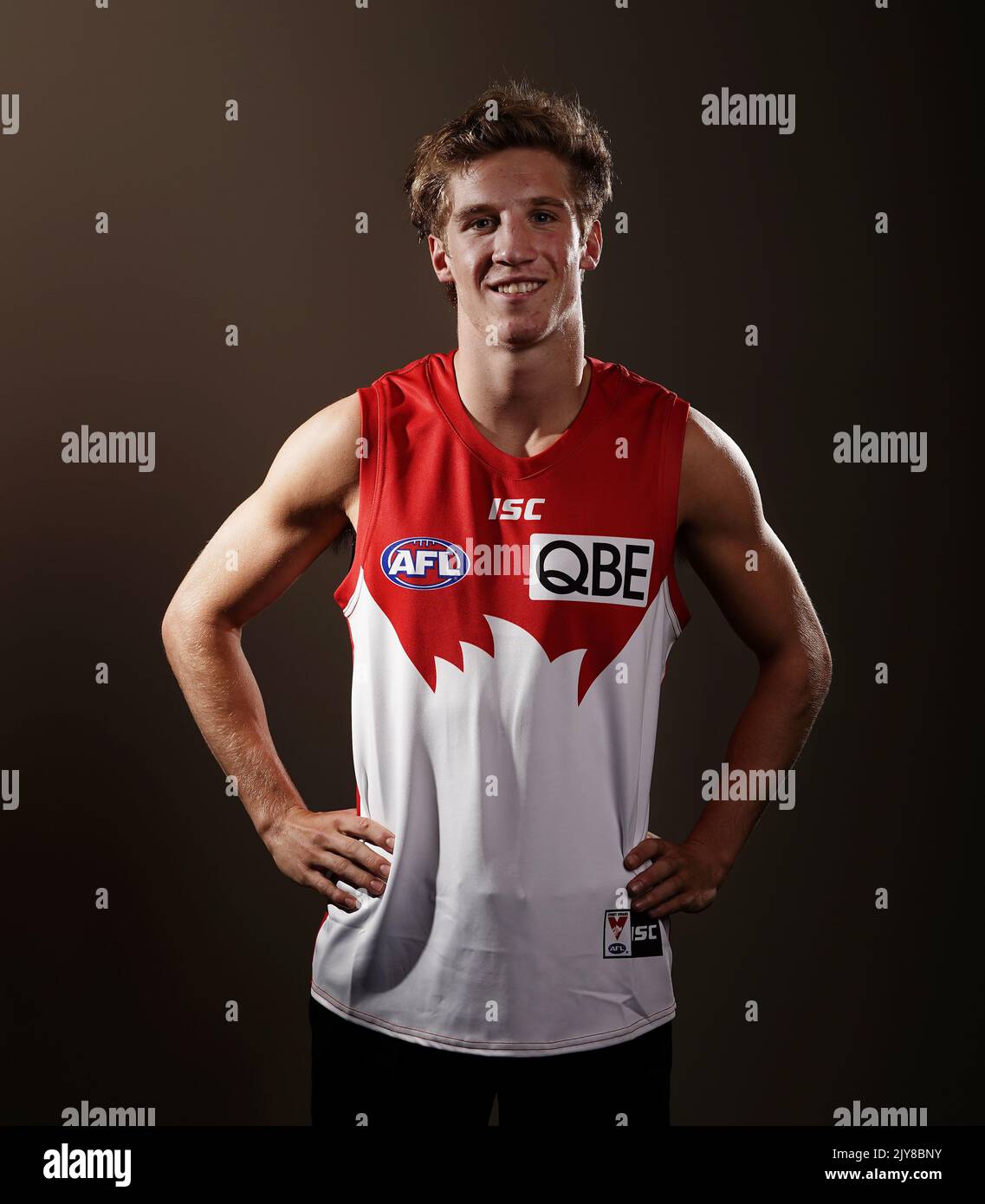Number 5 draft pick Dylan Stephens of the Sydney Swans poses for a ...