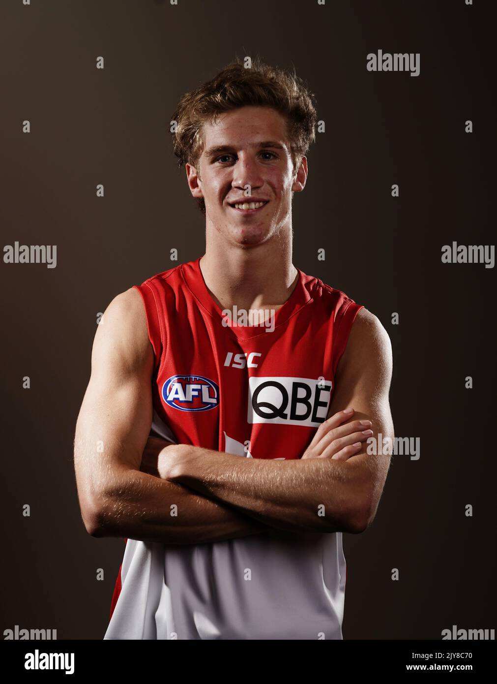 Number 5 draft pick Dylan Stephens of the Sydney Swans poses for a ...