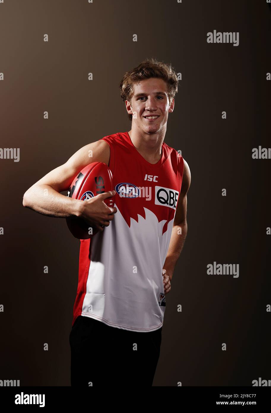 Number 5 draft pick Dylan Stephens of the Sydney Swans poses for a ...
