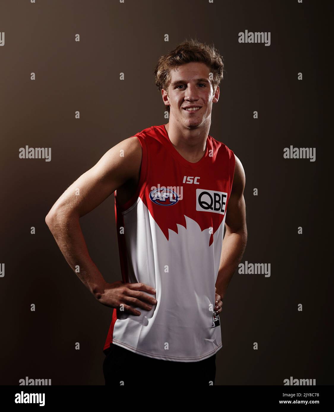 Number 5 draft pick Dylan Stephens of the Sydney Swans poses for a ...