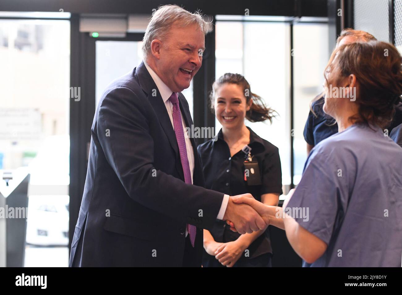 Federal Opposition Leader Anthony Albanese greets nurses and ANMF union ...