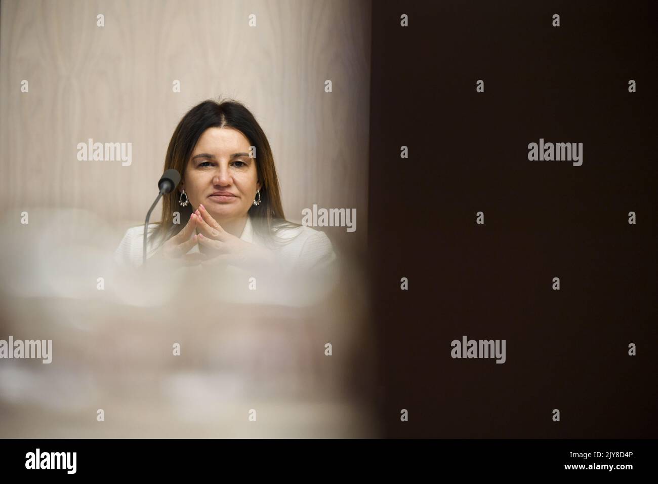 Crossbench Senator Jacqui Lambie reacts during Senate Estimates at ...