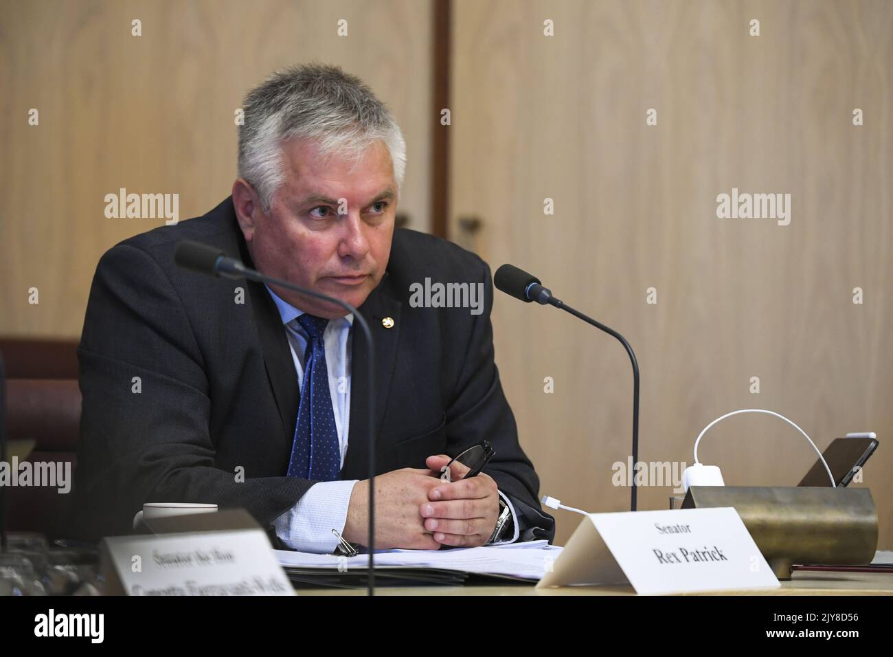 Crossbench Senator Rex Patrick speaks during Senate Estimates at ...