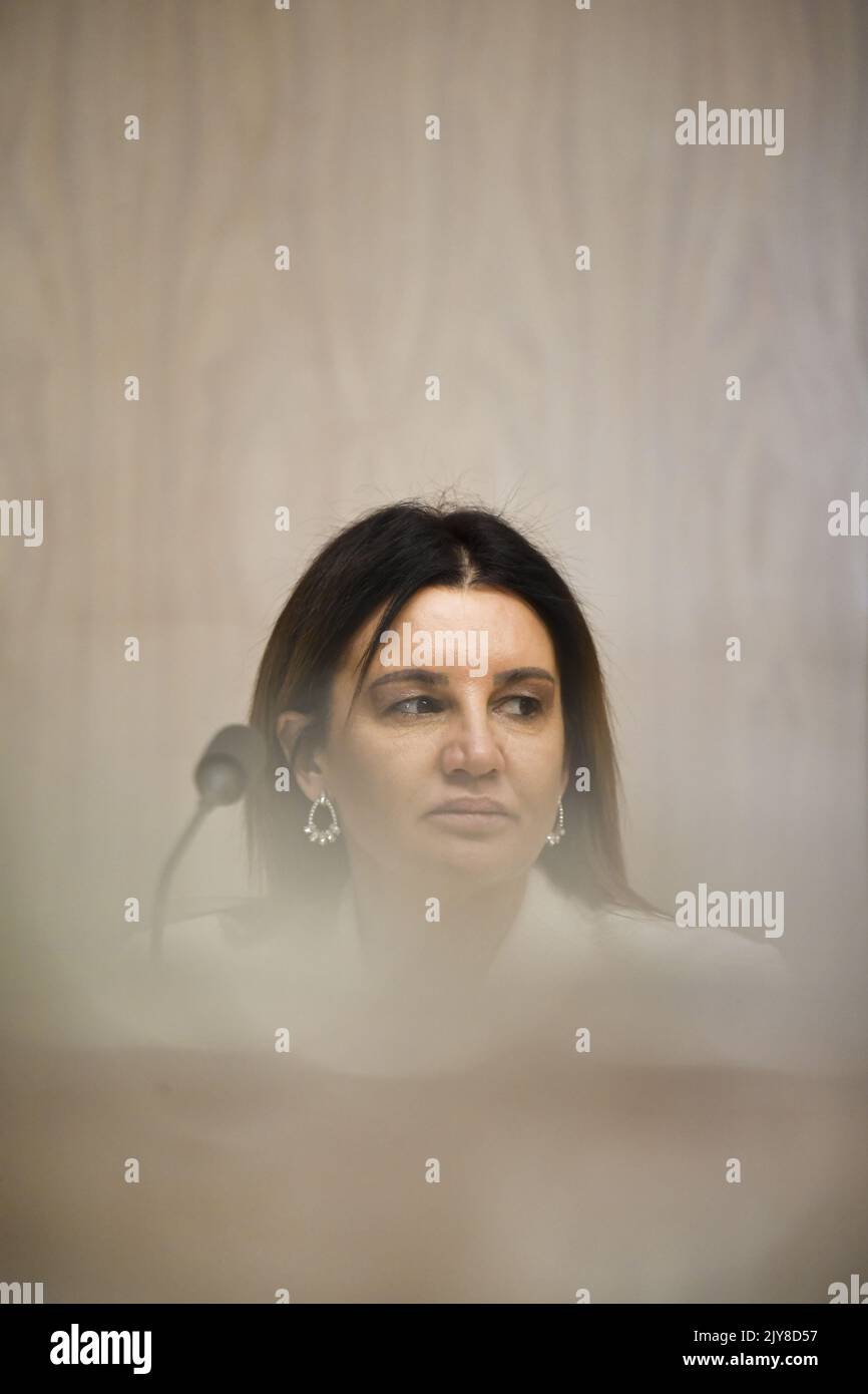 Crossbench Senator Jacqui Lambie reacts during Senate Estimates at ...