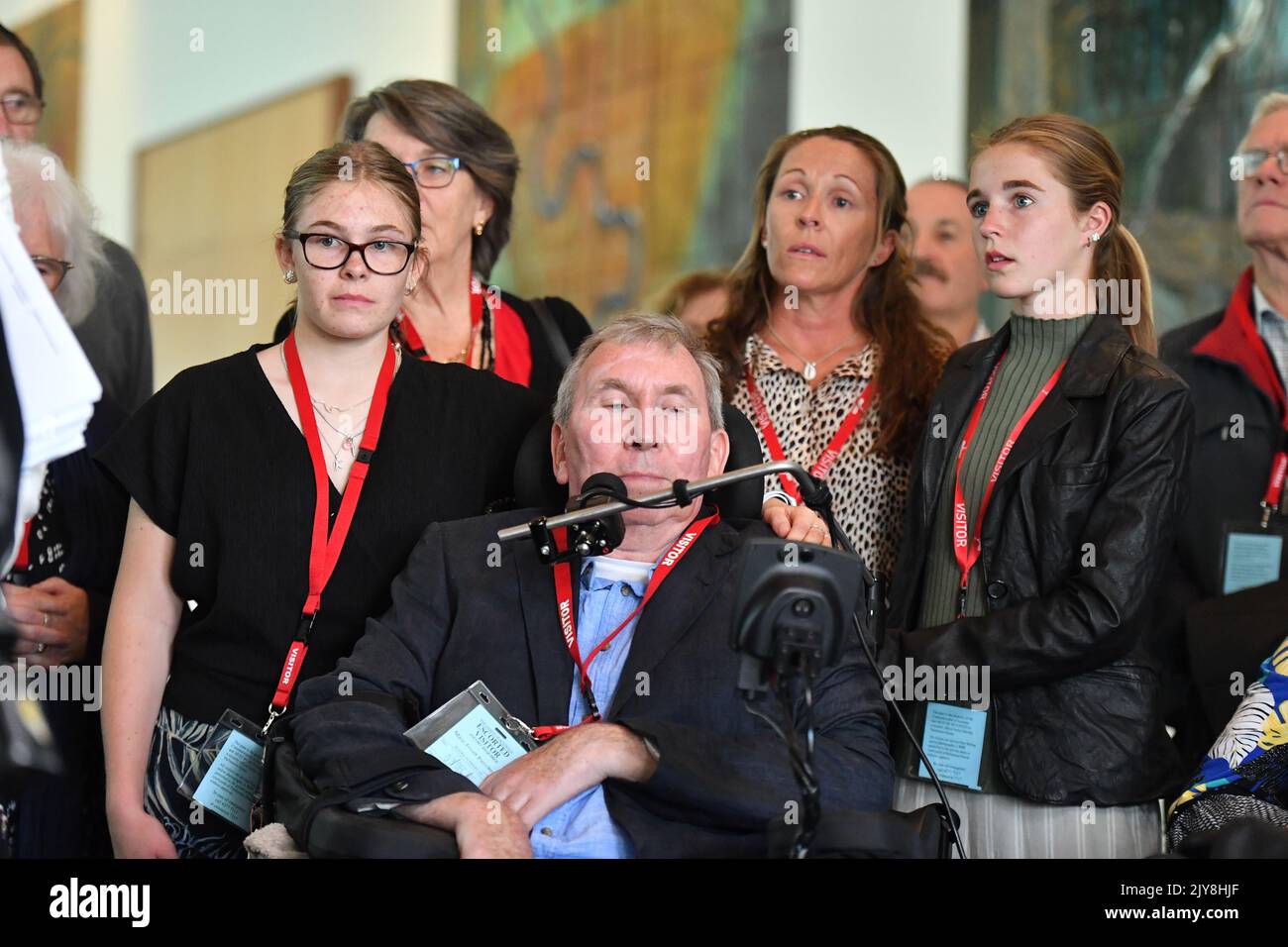 Chris English at a press conference at Parliament House in Canberra ...