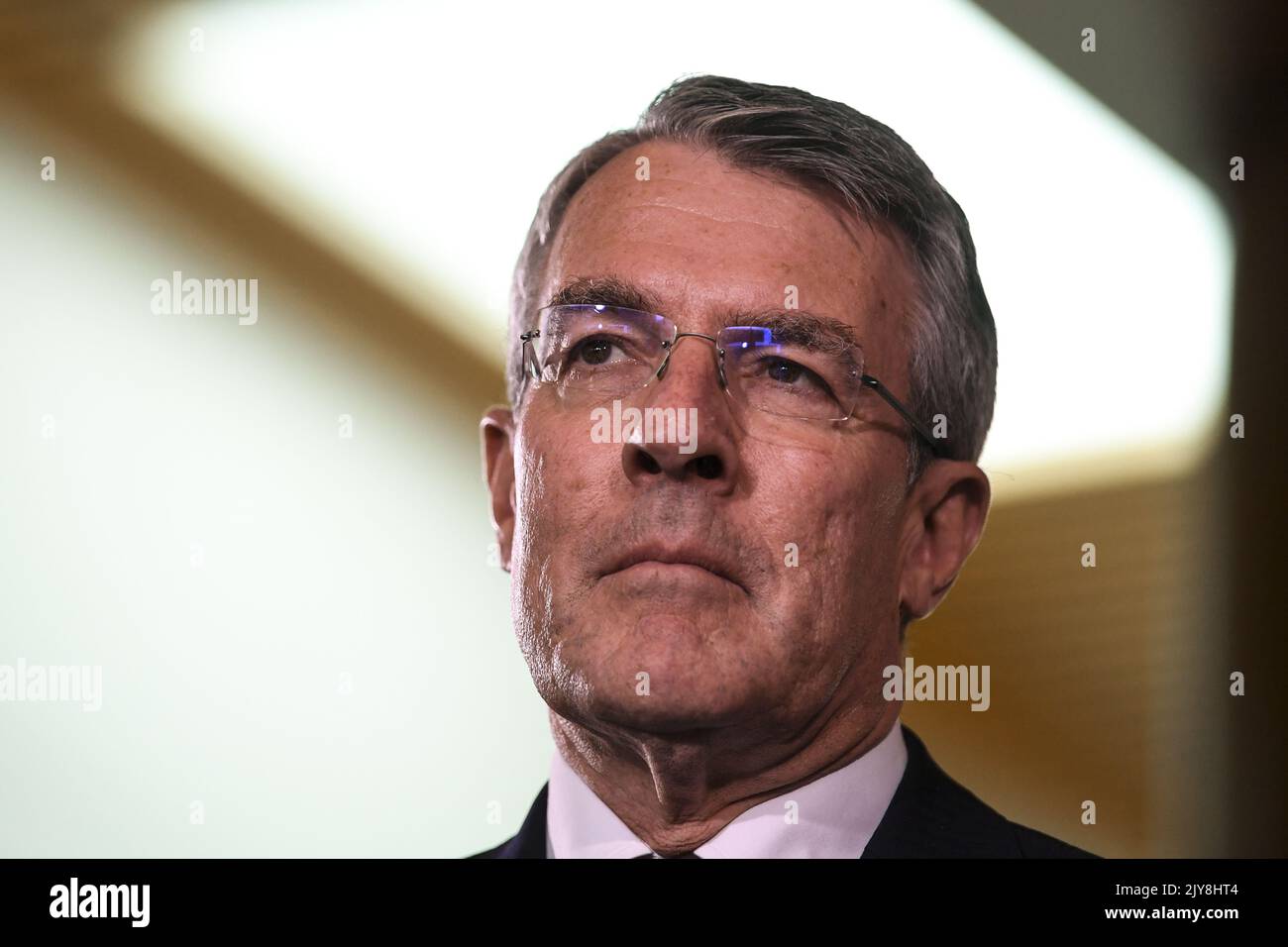 Shadow Attorney-General Mark Dreyfus reacts during a press conference ...