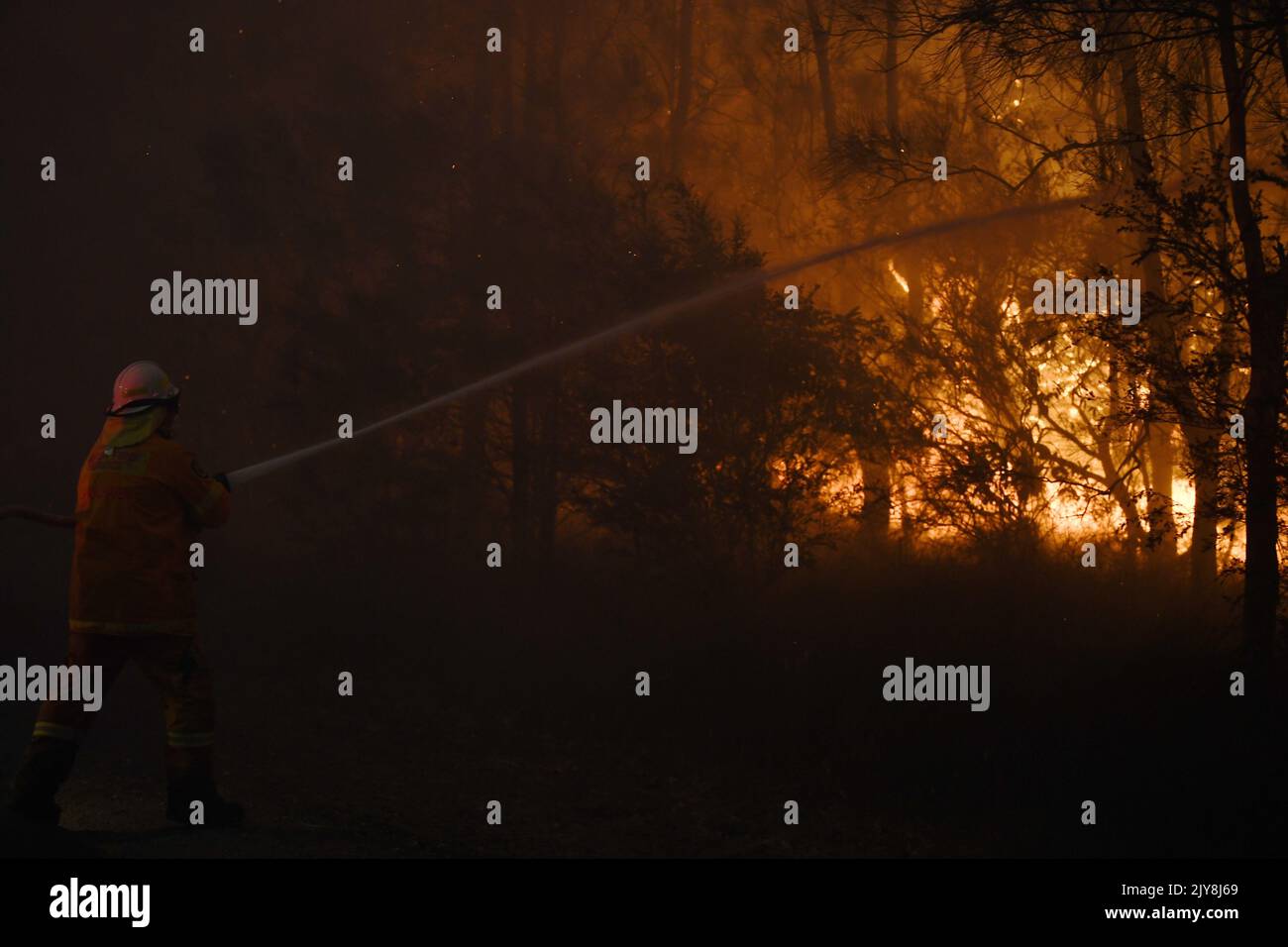 RFS, NSW Fire and Rescue, NPWS officers and local residents fight a ...