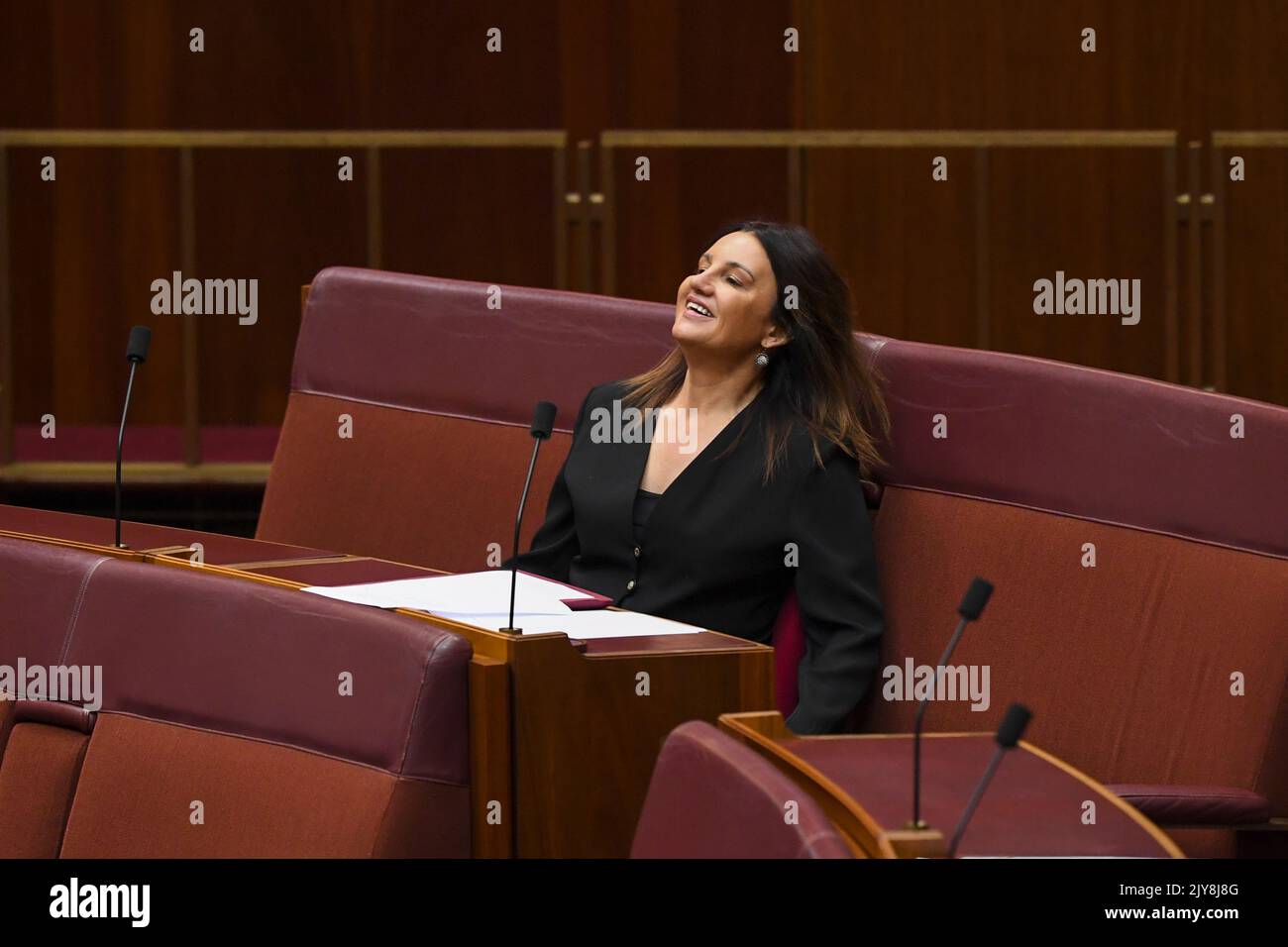 Crossbench Senator Jacqui Lambie reacts during a division in the Senate ...