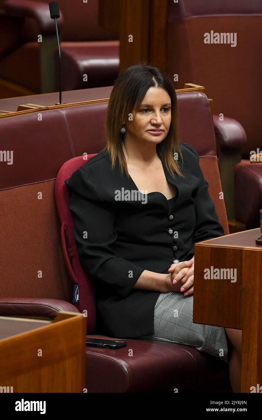 Crossbench Senator Jacqui Lambie reacts during debate in the Senate ...