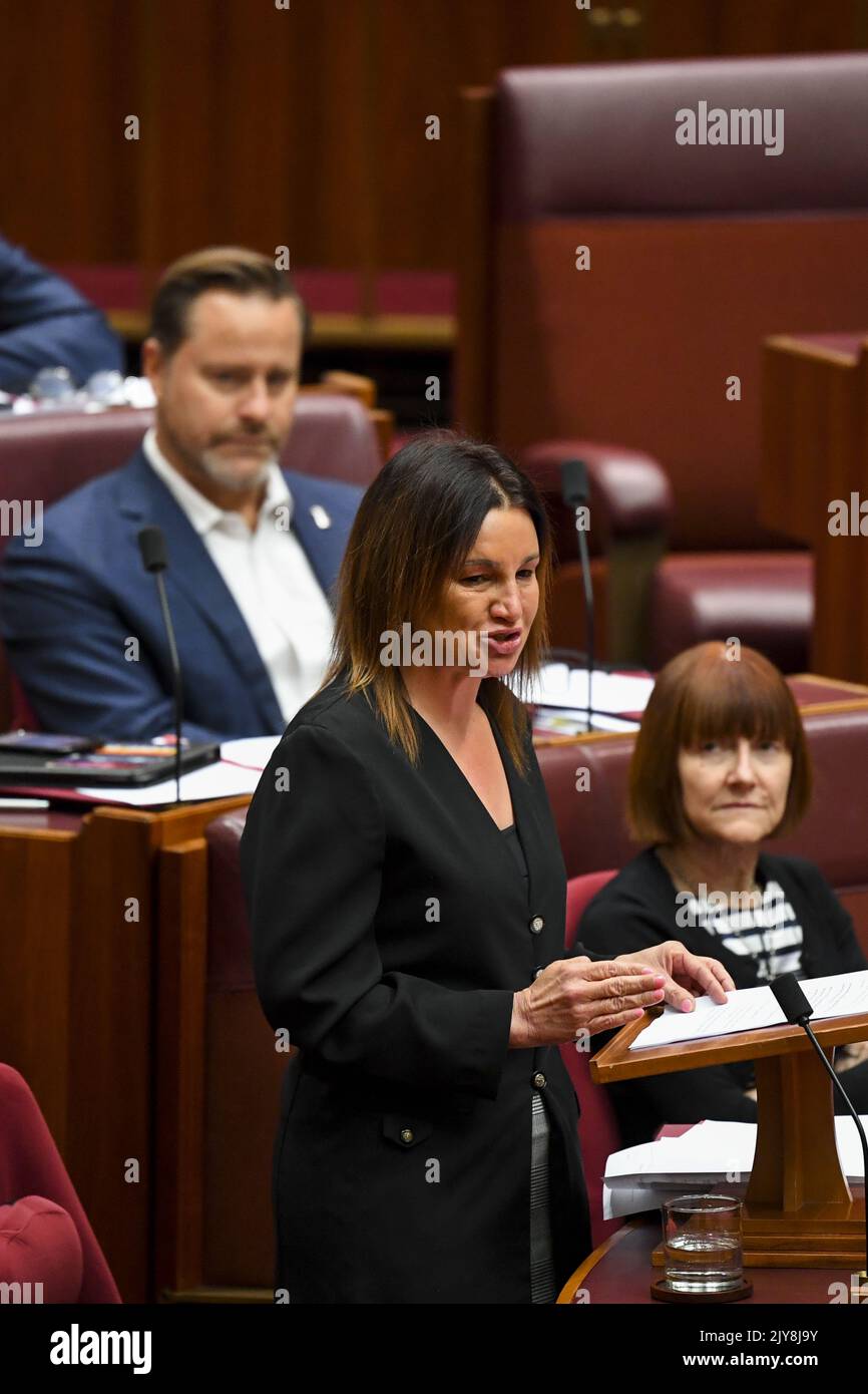 Crossbench Senator Jacqui Lambie speaks during debate in the Senate ...