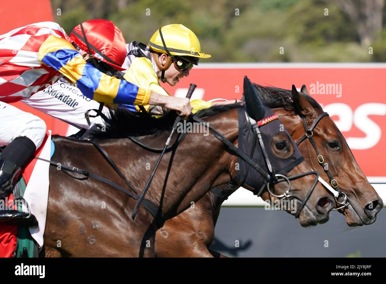 Jockey Thomas Stockdale rides Merited to victory in race 3, the ...
