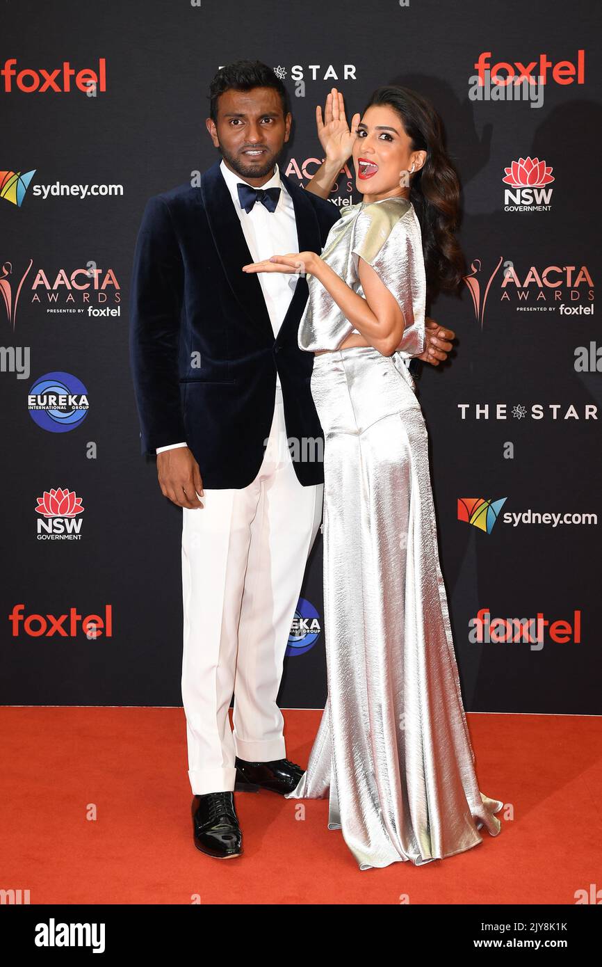 Nazeem Hussain and Pallavi Sharda arrive at the 2019 AACTA Awards at the Star in Sydney ...