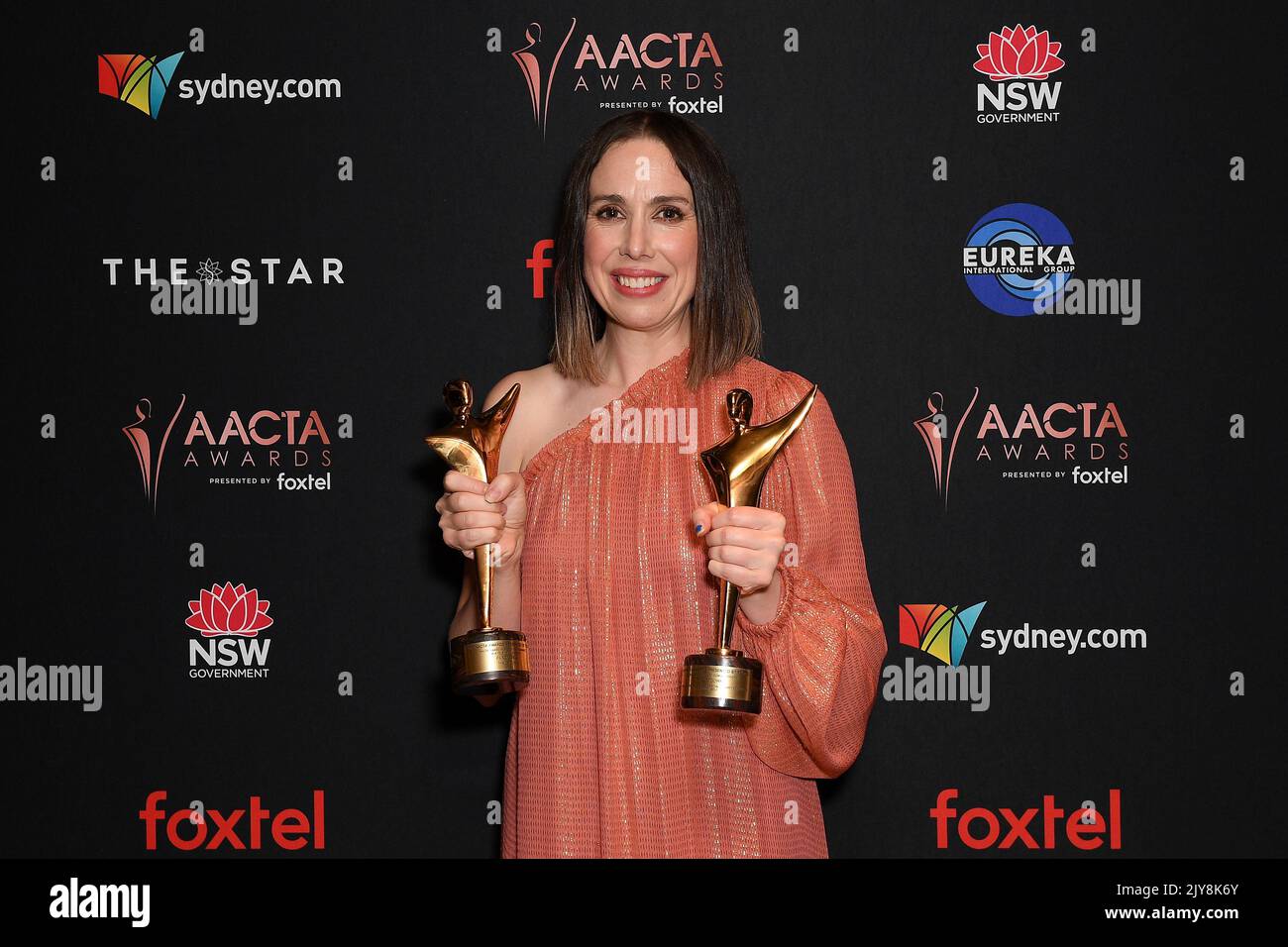 Alison Bell poses for a photograph after winning the AACTA Awards for ...