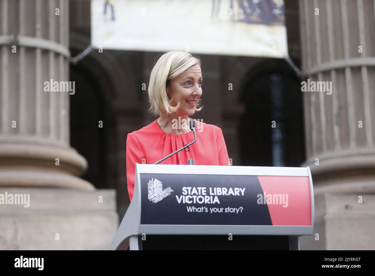 CEO of the Victorian State Library Kate Torney speaks during the ...
