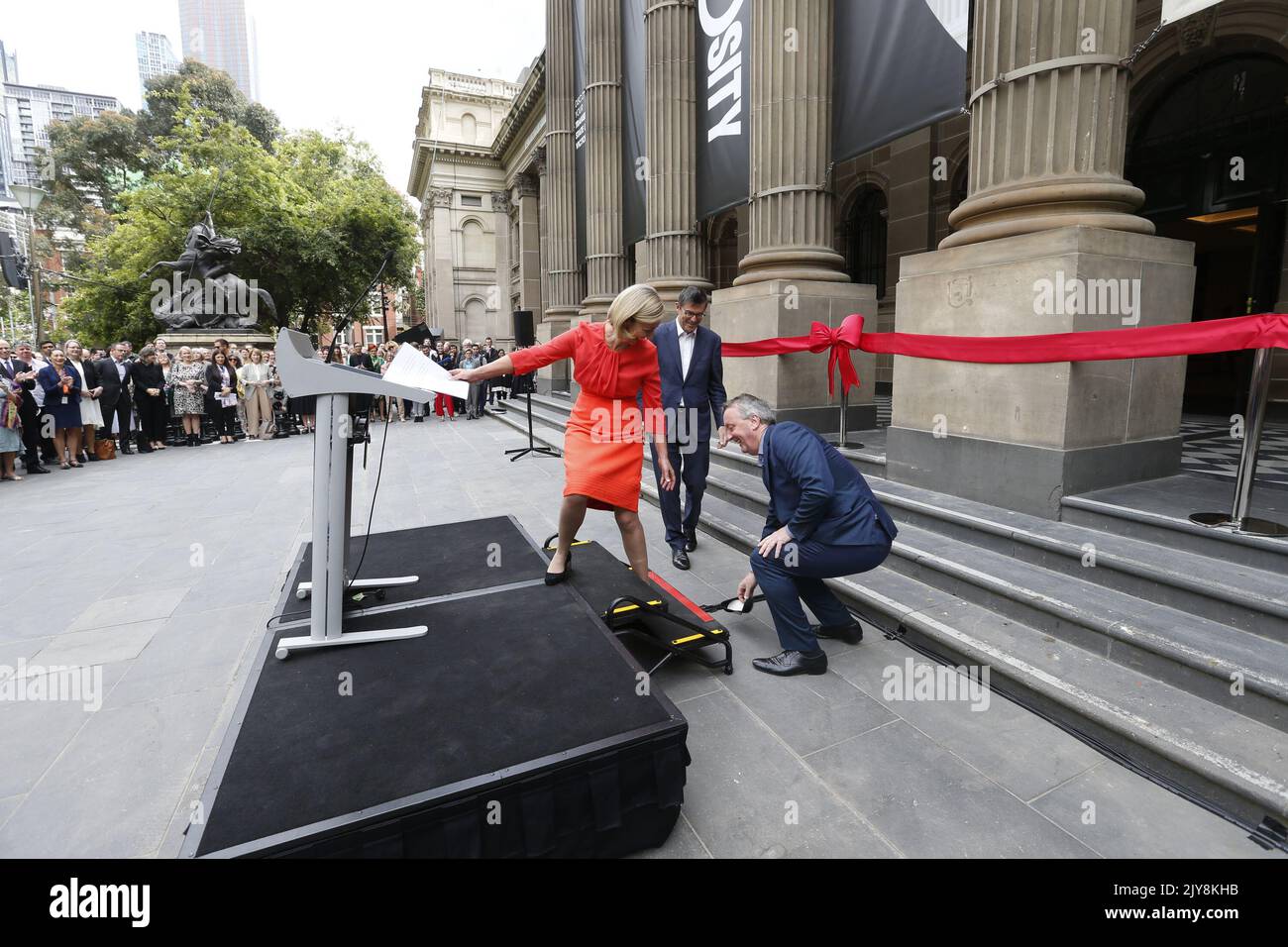 (L-R) CEO of the Victorian State Library Kate Torney, President of the ...