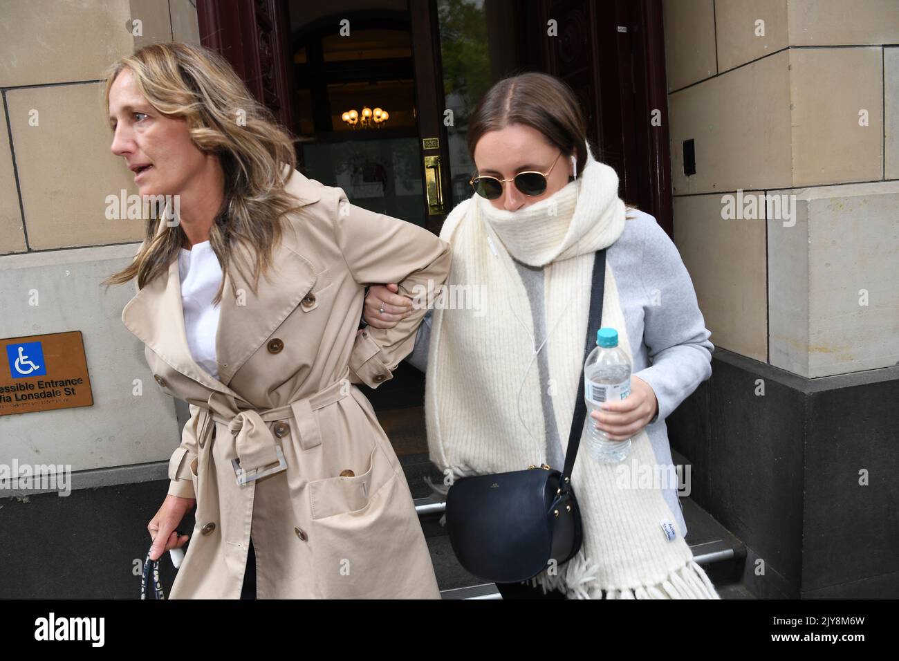 Sarah Ristevski (right) departs the Supreme Court of Victoria in ...