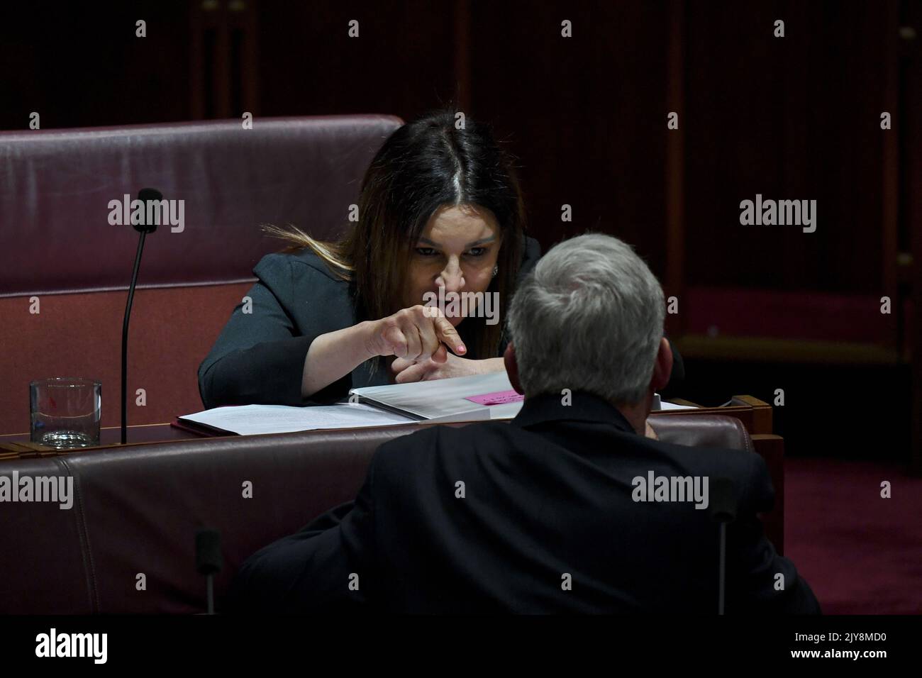 Crossbench Senator Jacqui Lambie reacts during debate in the Senate ...