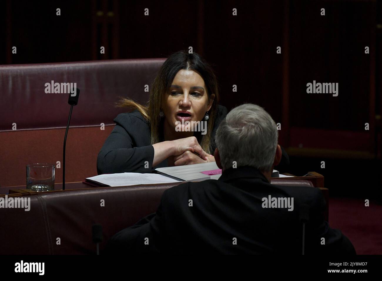 Crossbench Senator Jacqui Lambie reacts during debate in the Senate ...