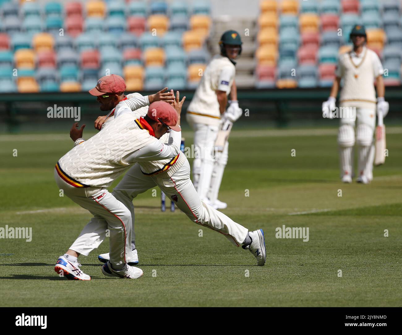 TAS batsman Ben McDermott caught in slips off Wesley Agar during the ...