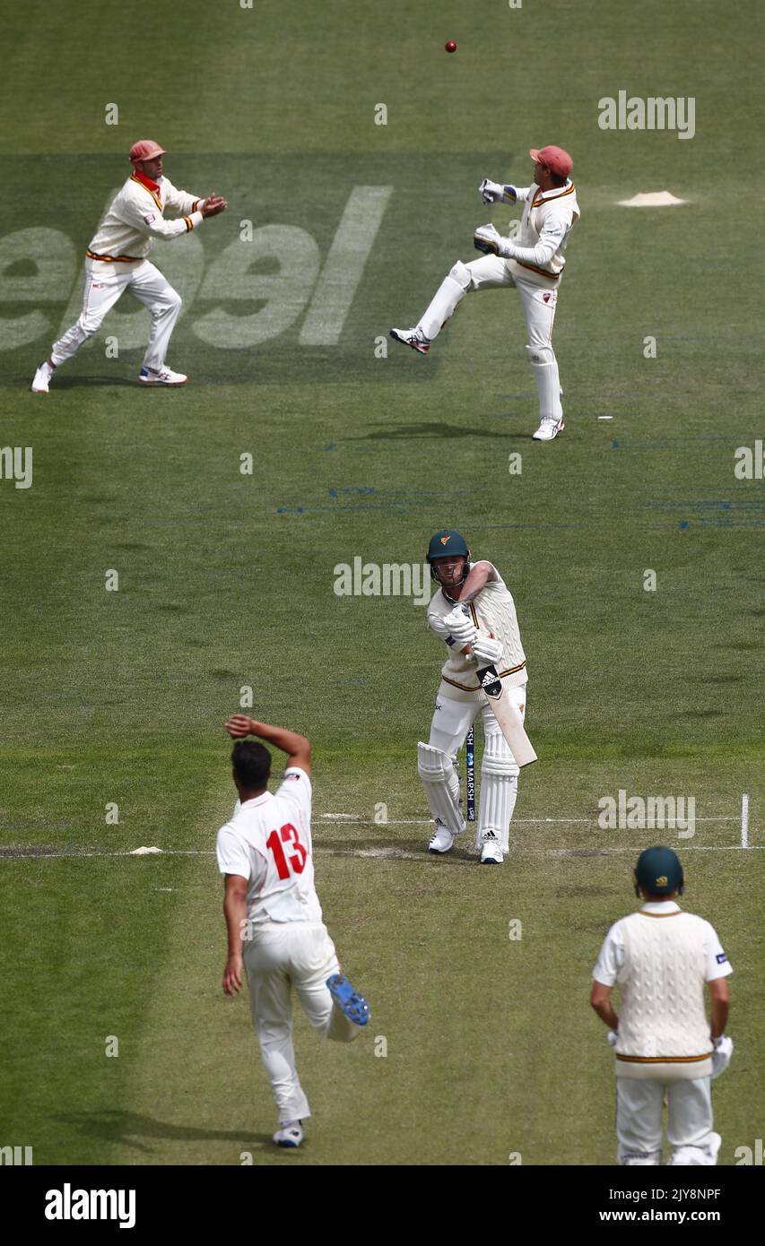 TAS batsman Ben McDermott beaten by a Wesley Agar on day 1 of the ...