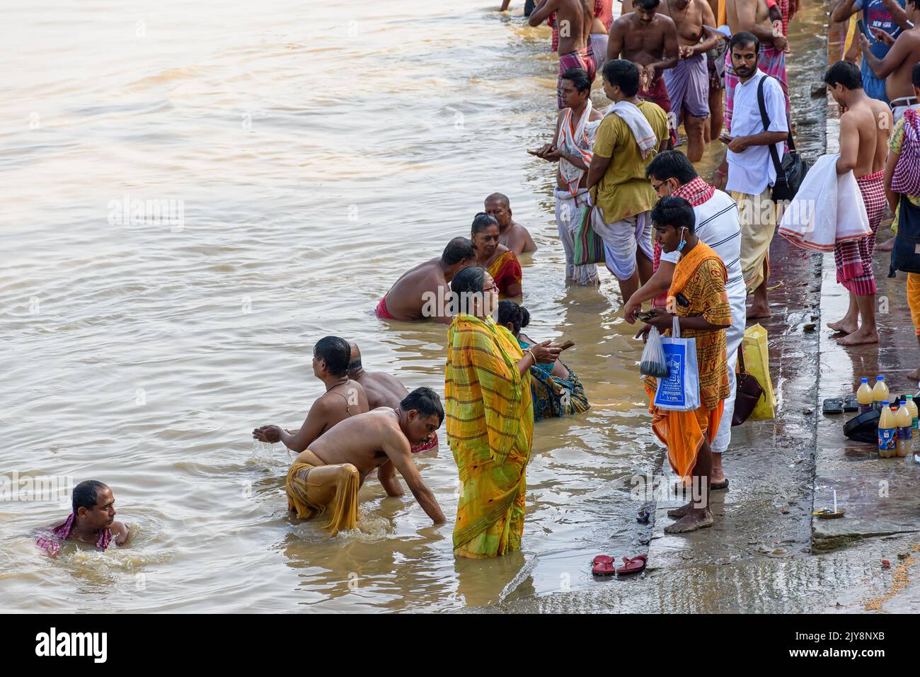 Indian Hindu people do Faithful offer "Tarpan" to the divine for the ...