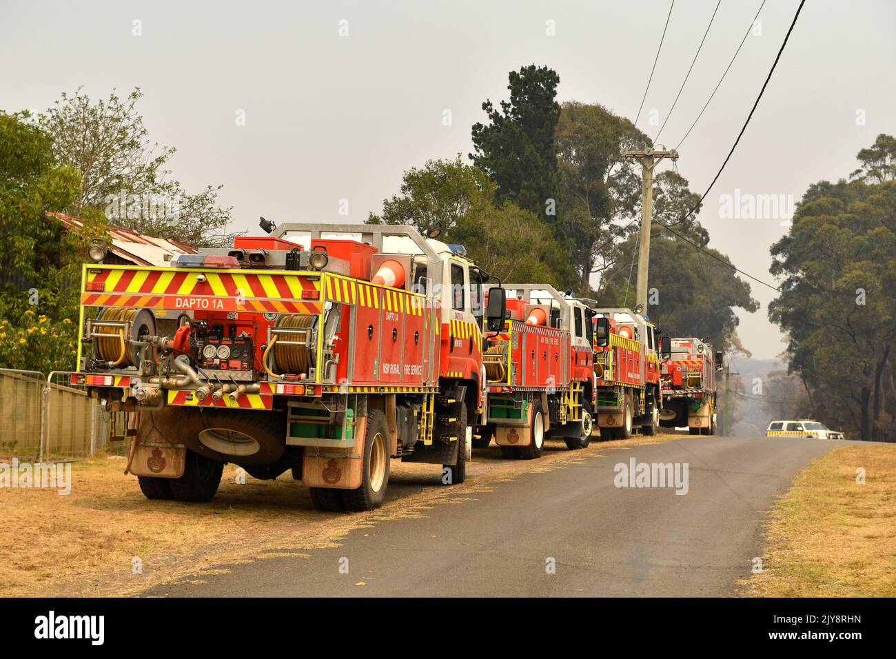 Rural Fire Service vehicles on patrol in Werombi, 50km south west of ...