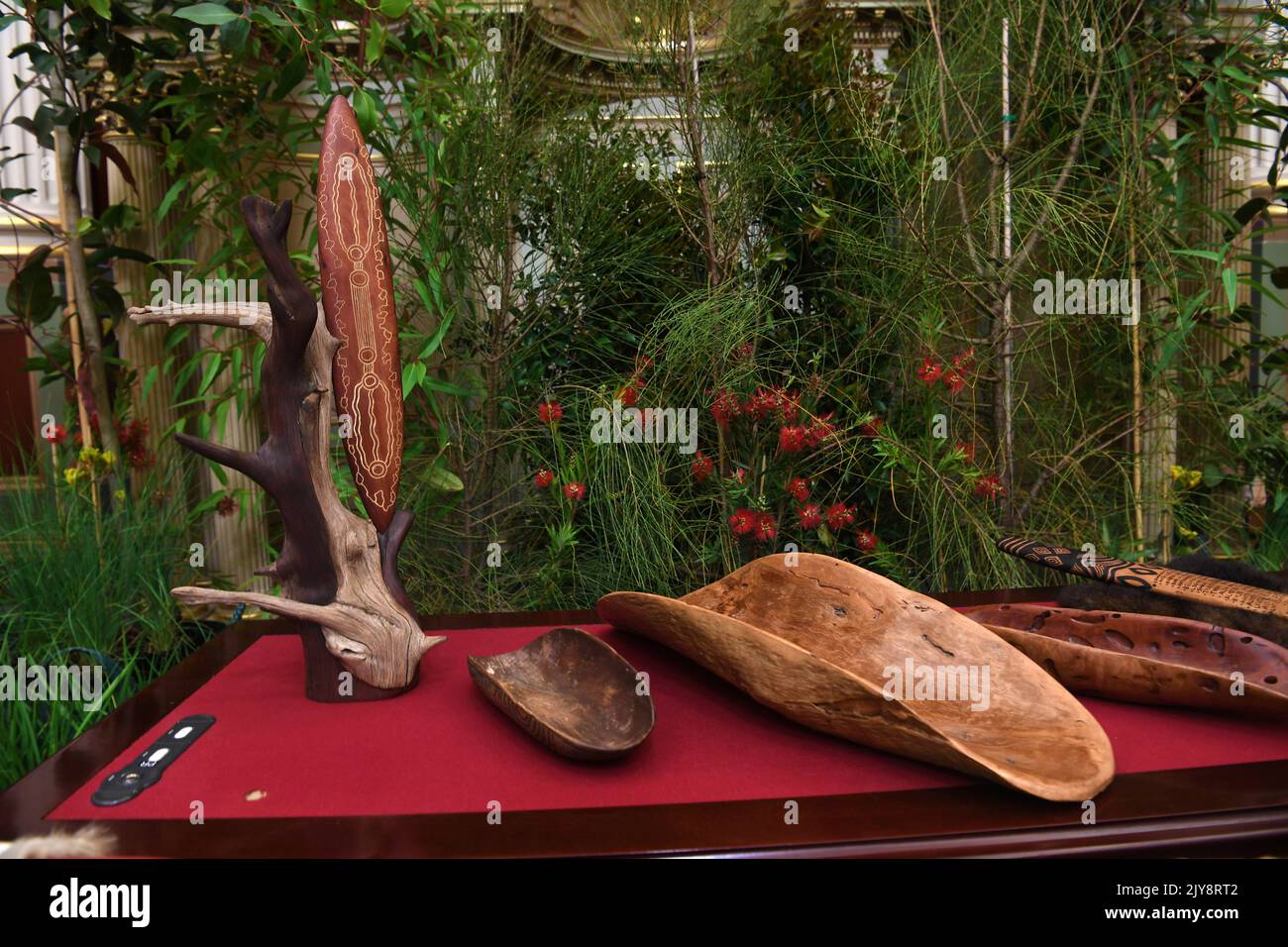 Aboriginal cultural items are seen inside the Legislative Assembly of ...