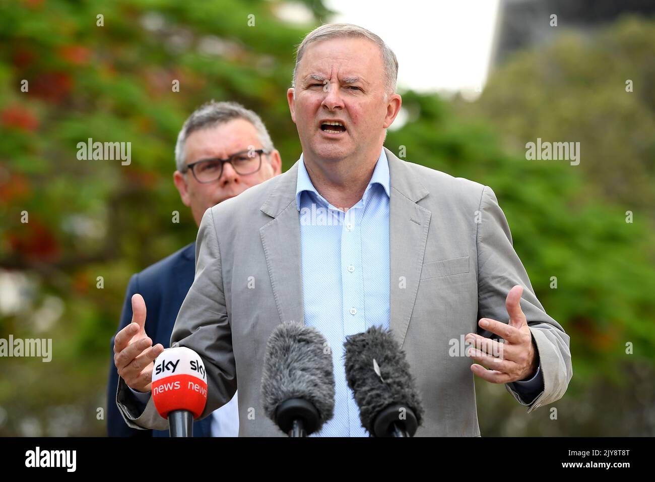 Australian Opposition Leader Anthony Albanese speaks to the media ...