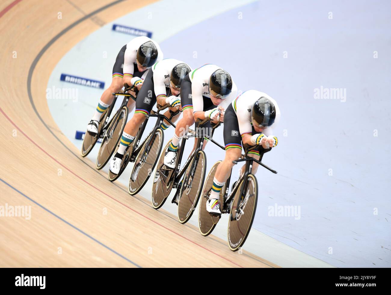 The Australian men's team pursuit team is seen during a qualifying ...