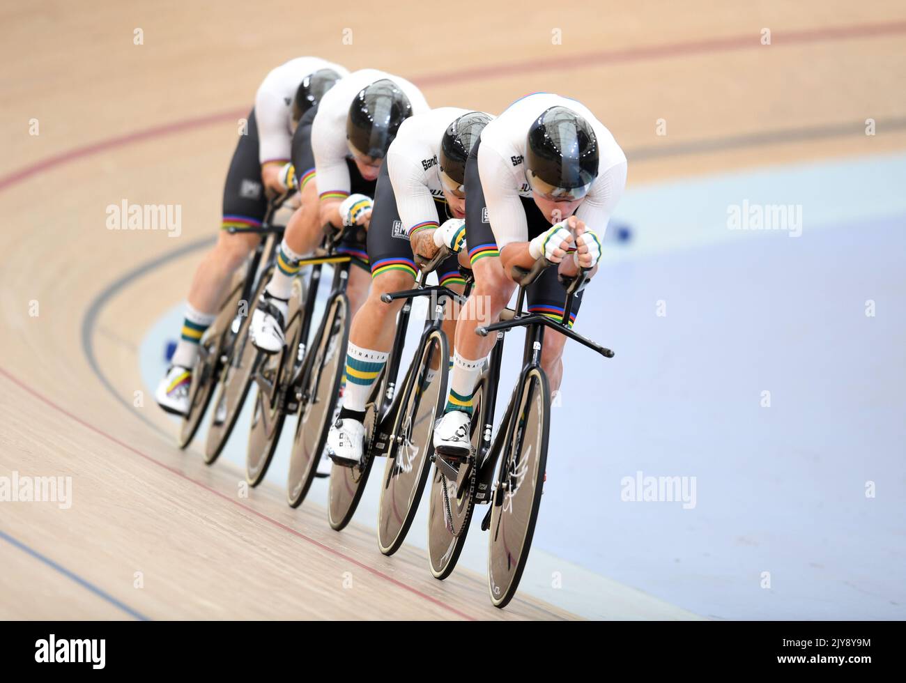 The Australian men's team pursuit team is seen during a qualifying ...