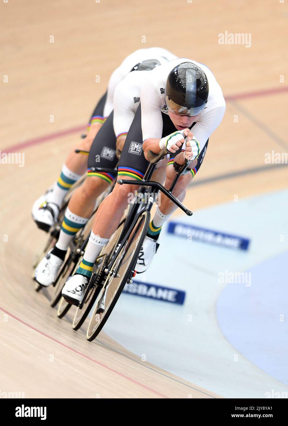 Kelland O'Brien leads the Australian men's team pursuit outfit during ...