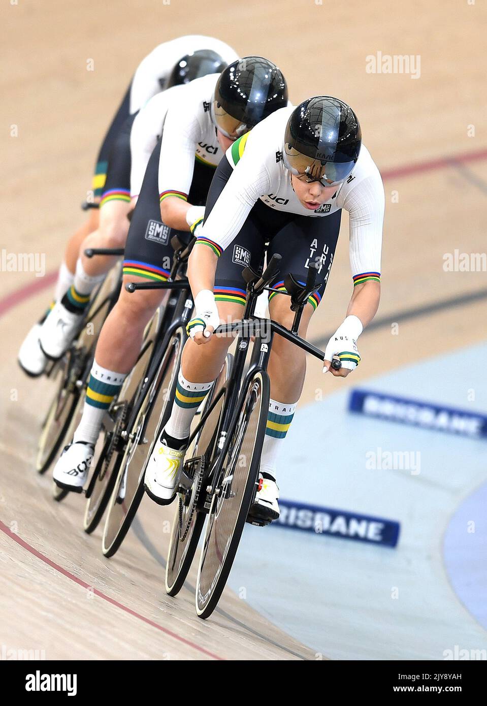 Georgia Baker leads the Australian women's team pursuit outfit is seen ...