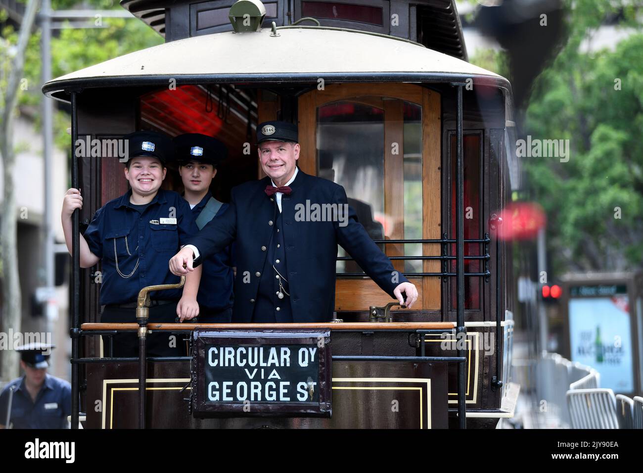 People dressed in the uniform of Sydney's original tram drivers are ...