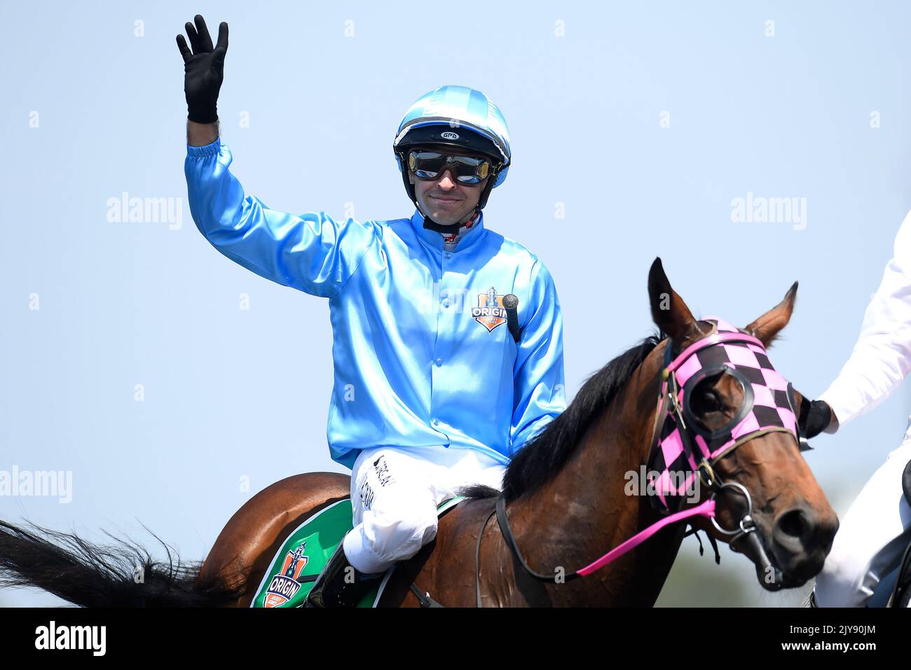 Jockey Michael Rodd gestures after riding Ziemba to victory in race 2 ...