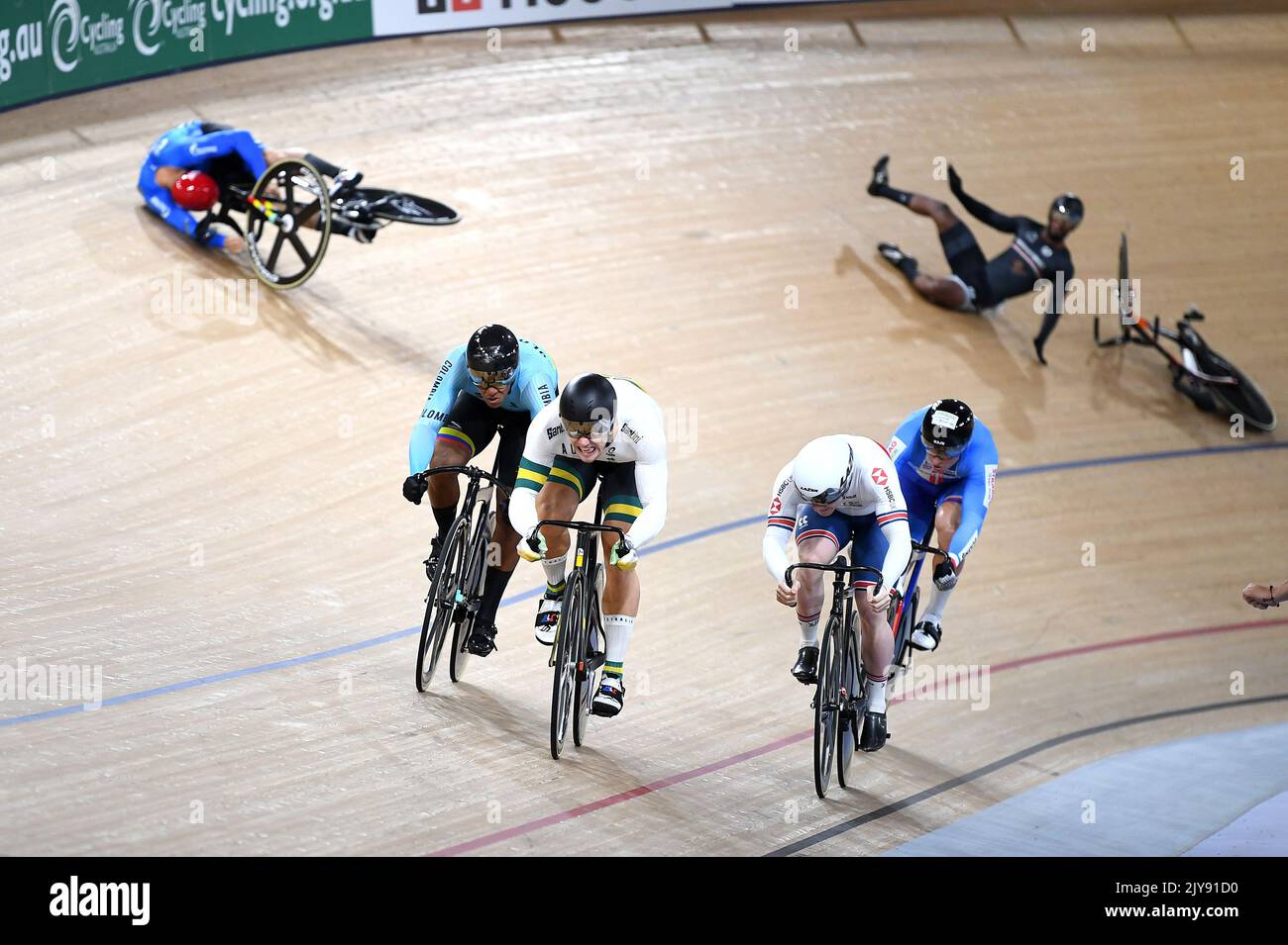 Australia's Matthew Glaetzer (centre) and Colombia's Kevin Santiago ...
