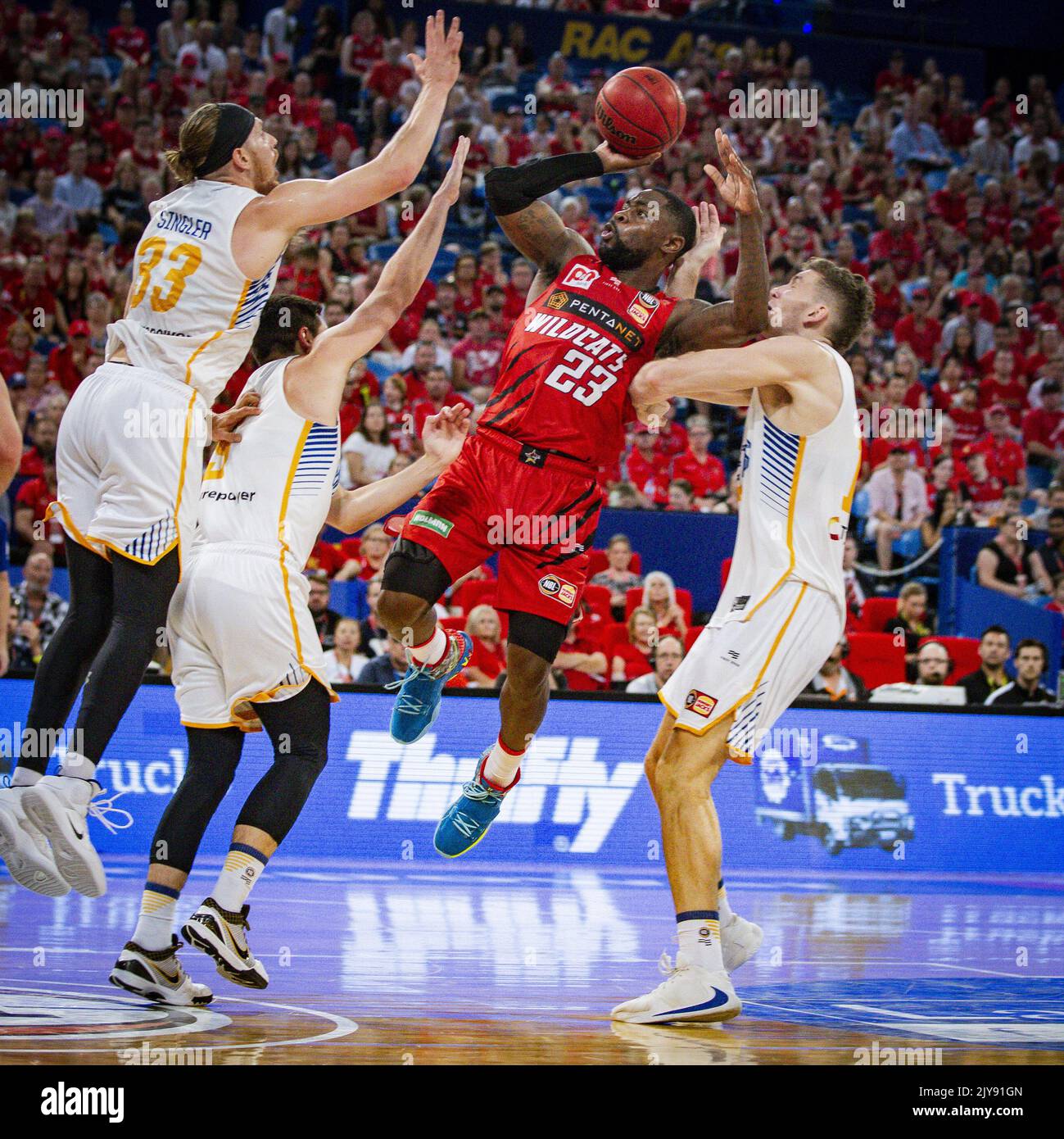 Terrico White of the Wildcats during the Round 11 NBL match between the ...