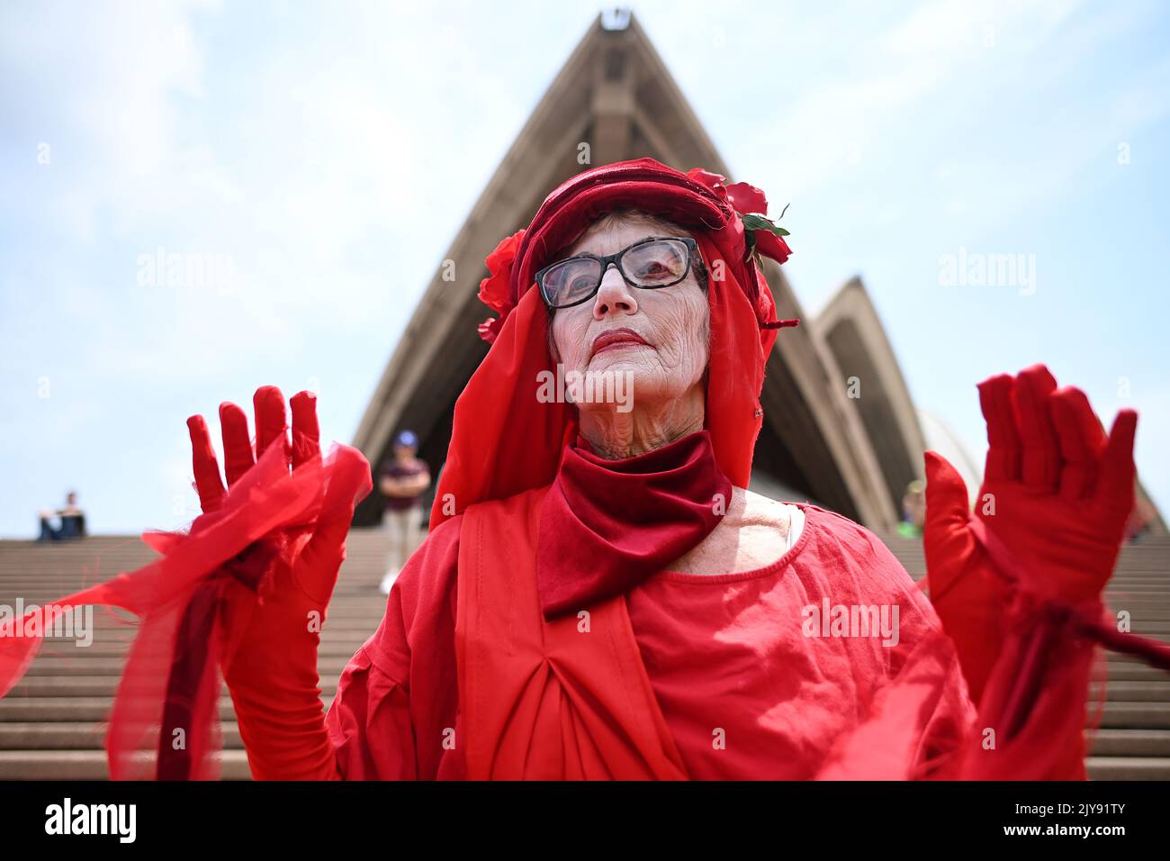 Members of the Red Rebels seen during an Extinction Rebellion protest ...
