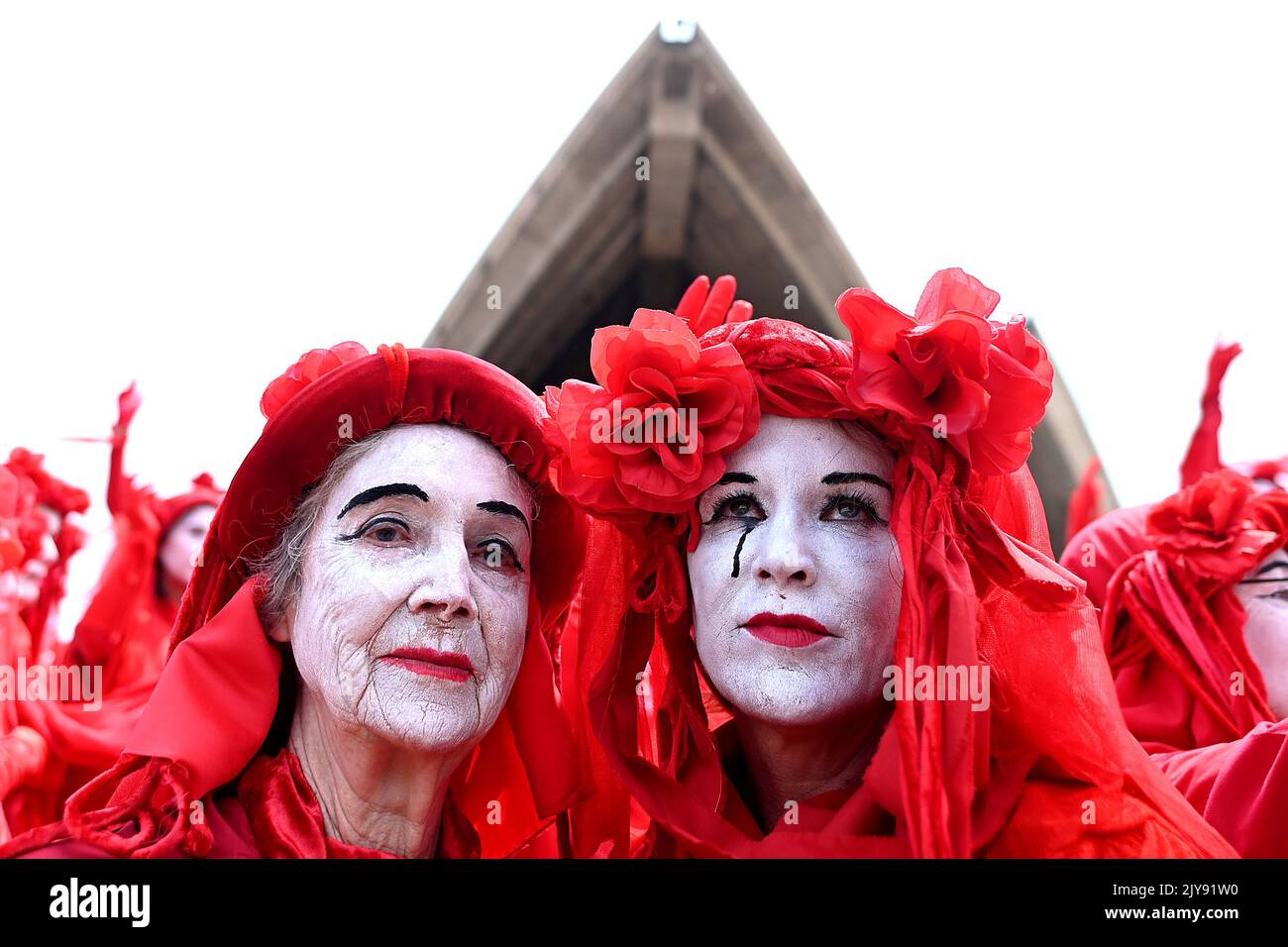 Members of the Red Rebels seen during an Extinction Rebellion protest ...