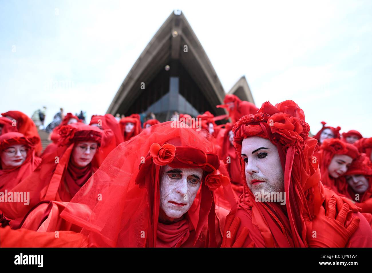 Members of the Red Rebels seen during an Extinction Rebellion protest ...