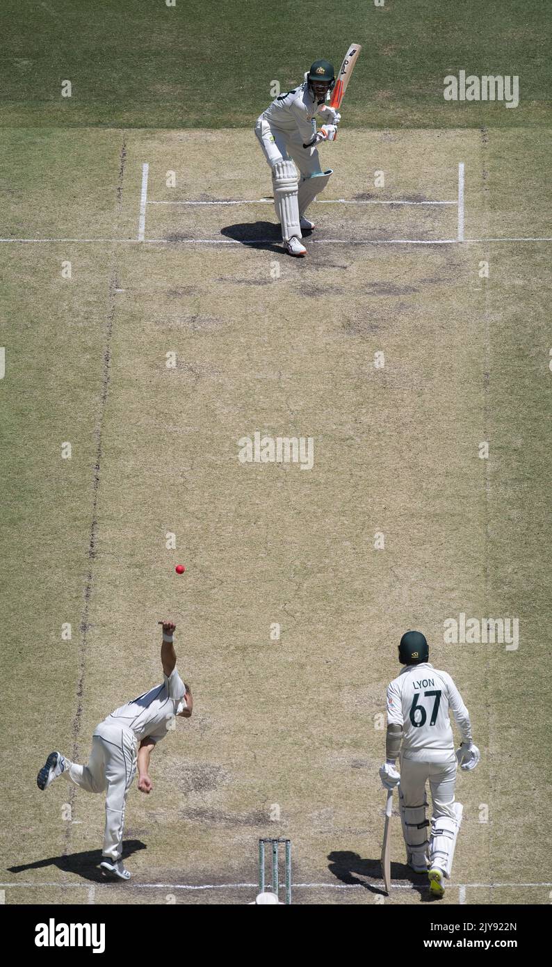 New Zealand bowler Neil Wagner bowls to Australian batsman Mitchell ...