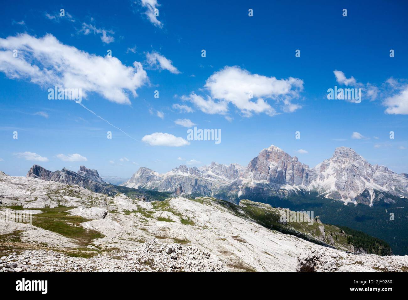 Dolomites range landscape. Summer mountain panorama. Italian dolomites ...