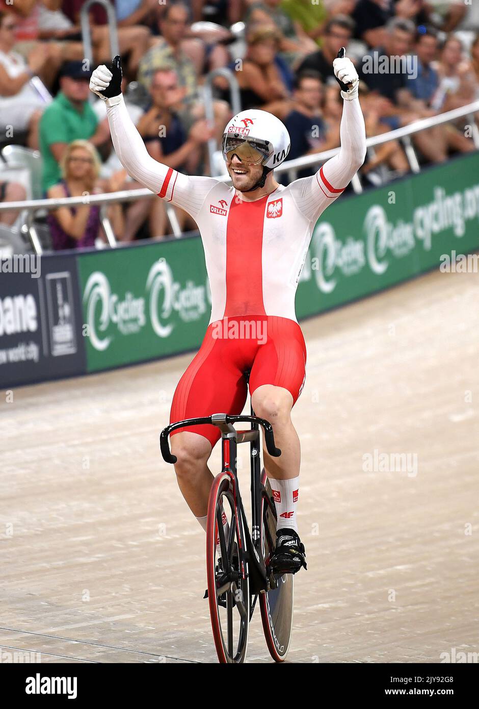 Poland's Rudyk Mateusz celebrates taking the gold in the men's sprint ...