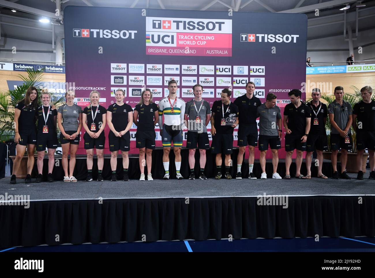 The Australian Track Cycling team poses for a photo after they were ...