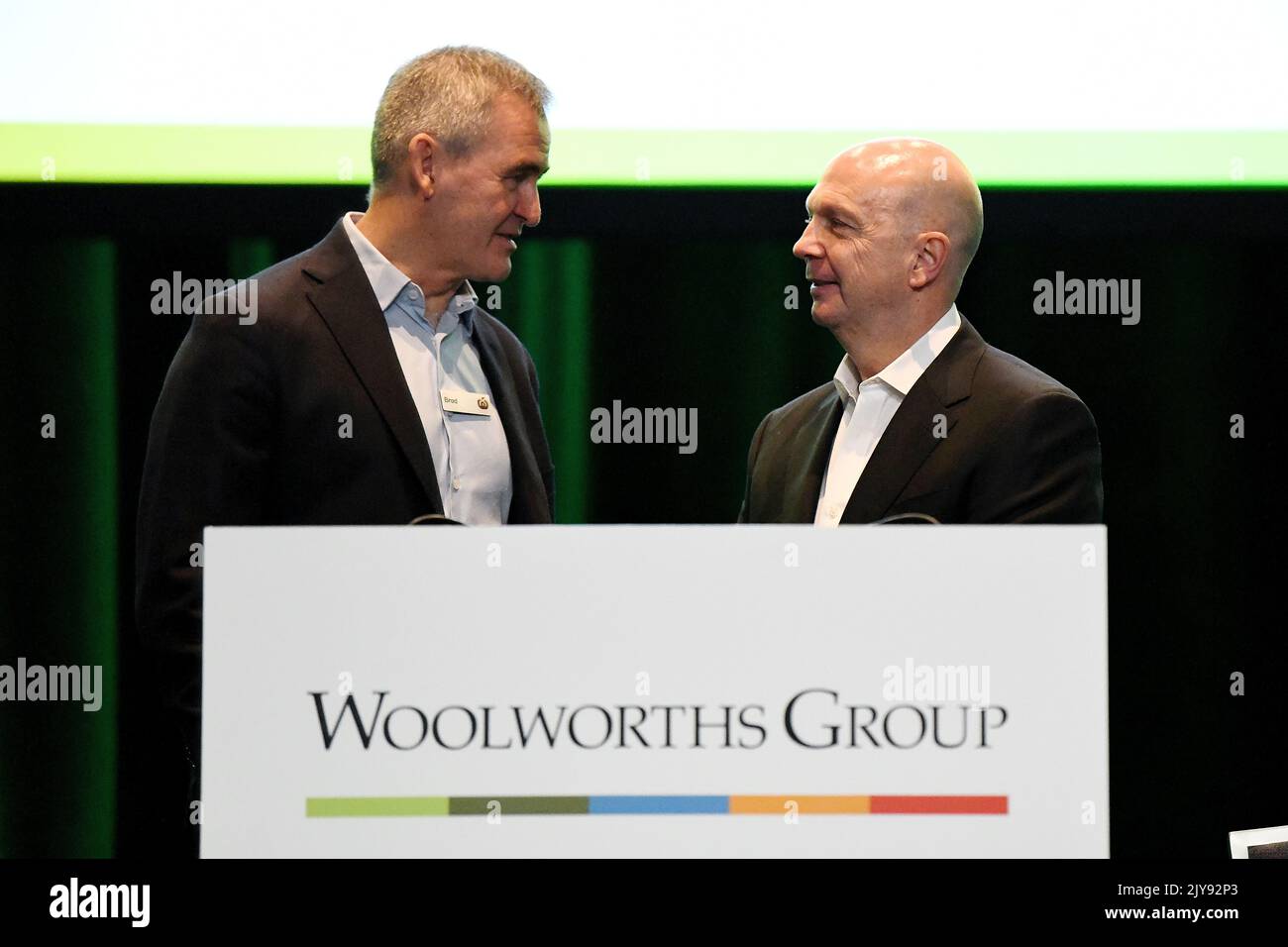 Woolworths CEO Brad Banducci (left) and Woolworths chairman Gordon ...