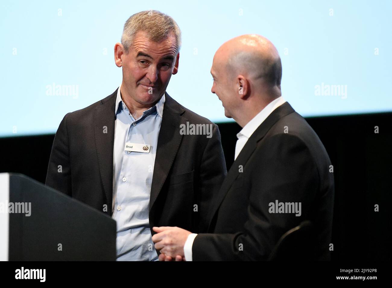 Woolworths CEO Brad Banducci (left) and Woolworths chairman Gordon ...